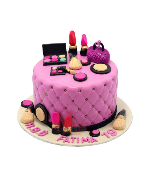 Customized Pink Makeup Cake For Girls by bakisto - the cake company